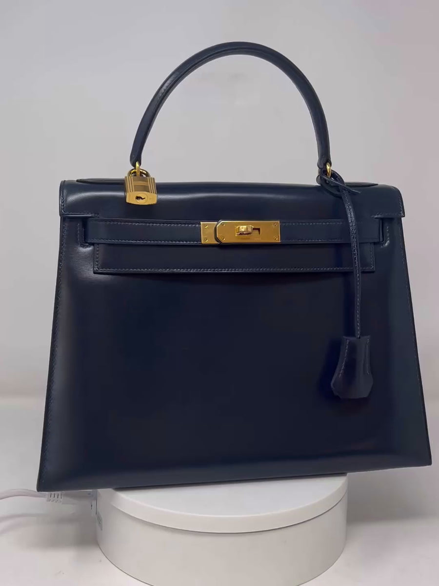 Hermes Kelly 28 Sellier Midnight Blue Box – Maison Vivienne